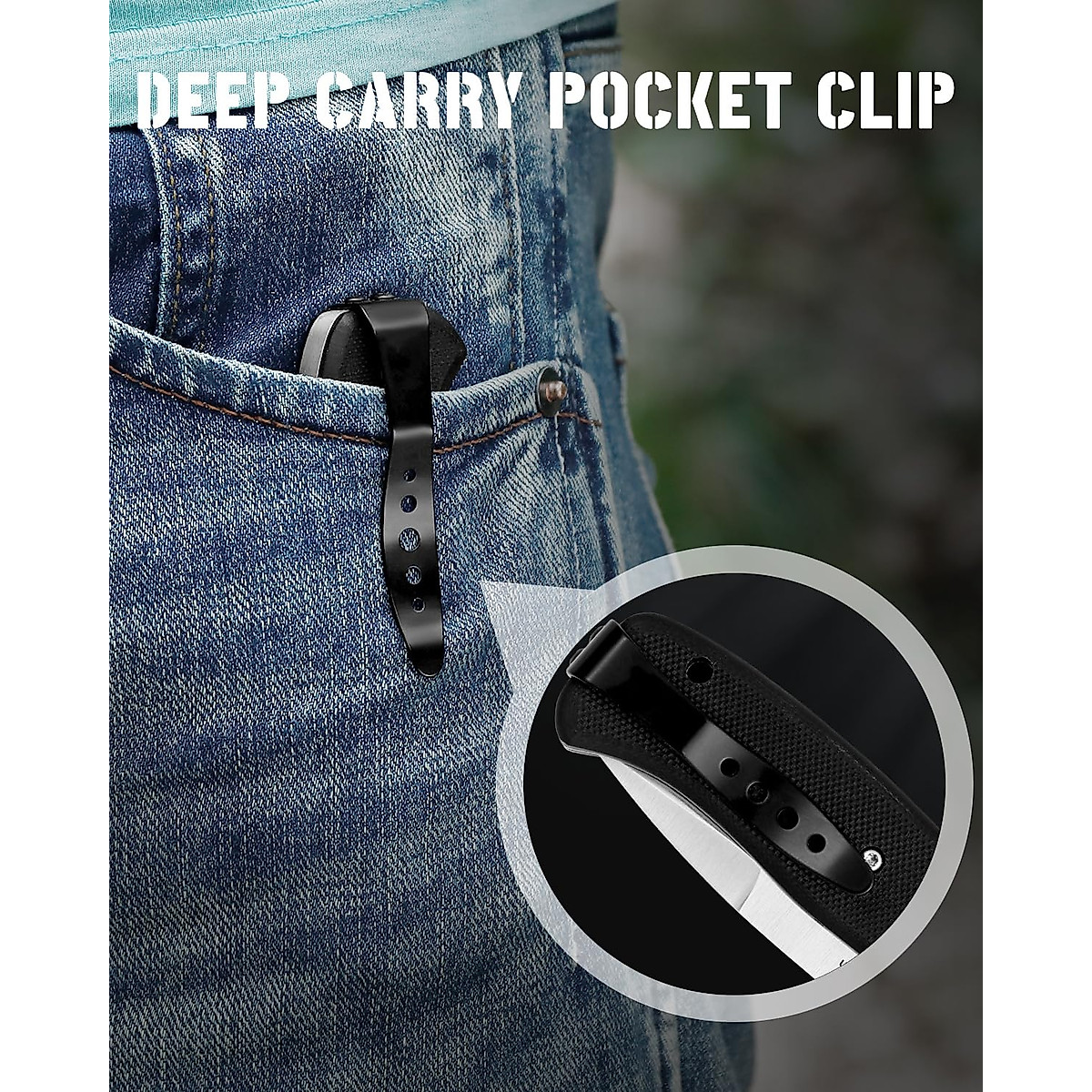 Folding Pocket Knife with Clip, 3 inch 8Cr13MoV Steel Drop Point Blade with G10 Handle, Small EDC Knives for Men Women Outdoor Camping Hunting Hiking Survival Pocketknife