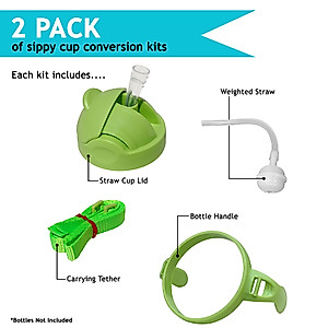 Botabee 3-in-1 Weighted Straw Sippy Cup Conversion Kit for Comotomo Baby Bottles | Compatible with Comotomo 5 Ounce & 8 Ounce Bottles | Versatile Leak-Proof Lid | Easy to Clean - Green (2 Pack)