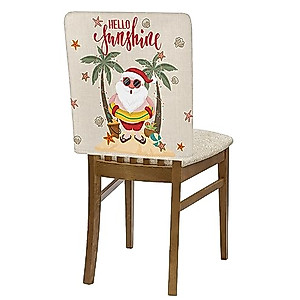 AMZRicher Christmas Chair Back Covers for Dining Chairs 4 Pack, Washable Removable Chair Slipcover Back Chair Protector for Wedding Party Baby Shower Coastal Santa Xmas Beach Starfish Shell