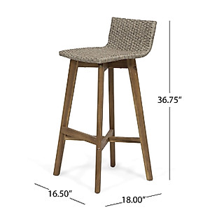 GDFStudio Outdoor Wood & Wicker Barstools (Set of 4), Light Brown and Teak