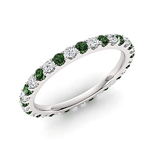 Diamondere Natural and Certified Green and White Diamond Wedding Ring in 14K White Gold | 0.86 Carat Full Eternity Stackable Band for Women, US Size 6.5