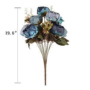 Jim's Cabin Artificial Flowers Fake Silk Peony Flower Bouquet Floral Plants Decor for Home Garden Wedding Party Decor Decoration(Dark Blue)