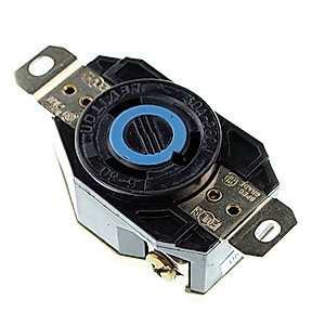 Leviton 2620 30 Amp, 250 Volt, Flush Mounting Locking Receptacle, Industrial Grade, Grounding, V-0-MAX, Black