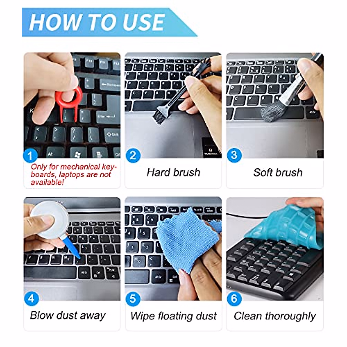 Adhjito Cleaning Gels with 6 Cleaning Kit, Car Interior Cleaner Putty for Keyboard Cleaner, PC Tablet Laptop Keyboard, Car Vents, Printers, Calculator（4 Pack）