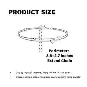 Artmiss Layered Anklets Women Heart Silver Ankle Bracelet Charm Beaded Dainty Foot Jewelry for Women Summer Barefoot Beach Anklet