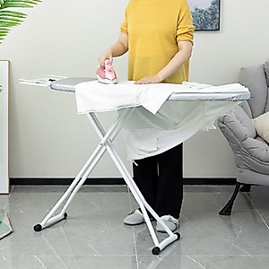 ALIMORDEN Space Saver Ironing Board 43" X 13" with Iron Frame Adjustable Height 28"-35" Easy Storage, Heat Resistant Silicone Tray, Padded Top Grey