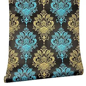 Yifely Yellow Damask Furniture Paper Pre-Pasted Shelf Liner Dresser Drawer Covering Mat 17.7 Inch by 9.8 Feet