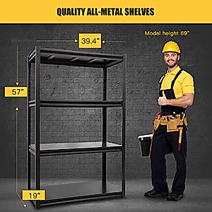 Raybee Garage Shelving Metal Shelving Unit Adjustable Heavy Duty Shelving Metal Shelves for Storage 4 Tier Industrial Shelving Rack Black 57" H x 39.4" L x 19" W