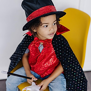 Melissa &amp; Doug unisex-children Magician Role Play Costume Set - Includes Hat, Cape, Wand, Magic Tricks Frustration-Free Packaging