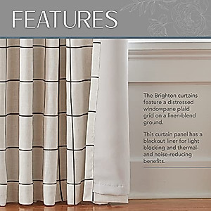 Elrene Home Fashions Brighton Windowpane Plaid Blackout Window Curtain, Living Room and Bedroom Drape with Rod Pocket Tabs, 52" x 95", Black, 1 Panel