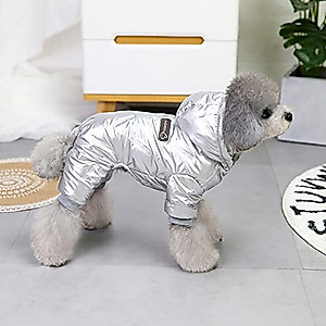 Izefia Dog Coat Windproof Jacket Cold Weather Coat 4 Legs Warm Dog Jumpsuit Winter Thick Clothes Snow Proof Coat Cotton Dog Coat for Small Dog Medium Cat Silver XL