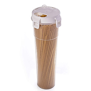 Plasutil Set of 2 Airtight Spaghetti Pasta Container, Cylinder Shaped Noodle Container + 2 Kitchen Supply Spaghetti Server for Kitchen Pantry Organization and Storage