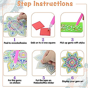 CrazyJan 6 PCS Diamond Painting Kits for Suncatchers Mandala Art Stained Glass Window Clings, DIY Diamond Art Accessories Adults & Kids Art Craft Supplies Gifts for Girls Women Children