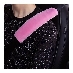 AICEL Soft Faux Sheepskin Car Seat Belt Cover, Shoulder Pad for Auto Seatbelt, Automotive Interior Accessories, Universal Cushion for Vehicles Camera Backpack Straps, Comfortable Driving (Pink)