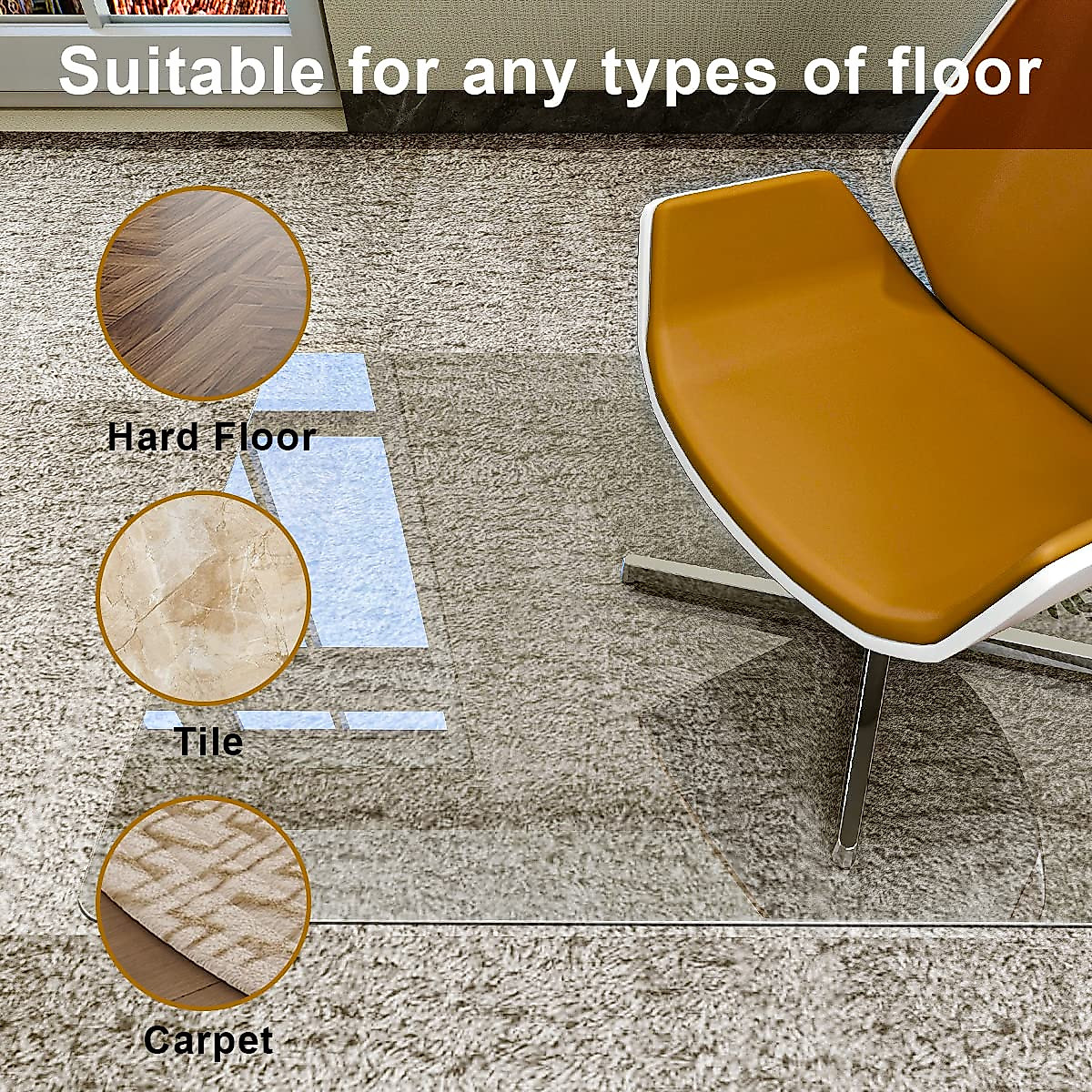 GLSLAND - 36"x 36" Glass Chair Mat/Office Chair Mat/Computer Desk Mats - 3MM Premium Tempered Glass-Hard Protect Floor Easy Glide Swivel Chairs for Carpet/Home/Office