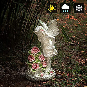 Voveexy Garden Figurines Angel Garden Statue Outdoor Decor, Solar Powered Resin Sculpture with 5 LEDs Art Decoration for Patio Lawn Yard Porch, Ornament Housewarming Garden Gift, 12.8 x 7.5 x 6.1 Inch