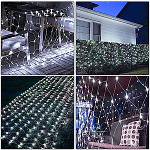 Juesi Christmas Outdoor Net Lights, Solar Mesh Lights Bush Lights Christmas Tree Netting Fairy Lights for Garden, Patio, Window, Fence, Bush, Easter Home Decoration, 8 Light Modes