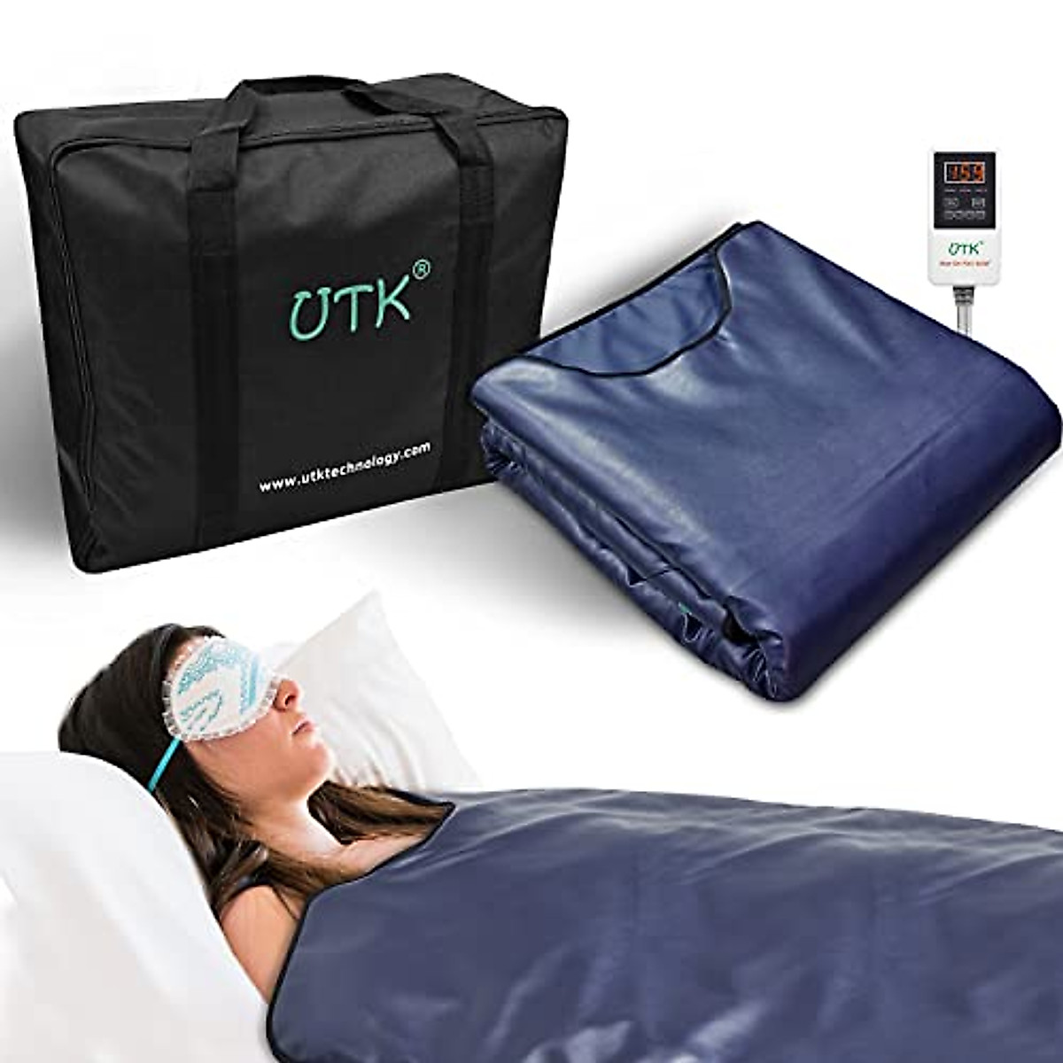 UTK Infrared Sauna Blanket, Portable Sauna Blanket for Home, Full Body & Mind Relax and Detoxify, Pain Relief, Sweat Fast, Updated Natrural Jade Stones & 850nm Bio-Photon, Deep Sleep, Blue(71''x71'')