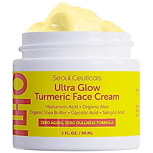 Korean Skin Care Turmeric Cream – Korean Face Moisturizer for Dull Dry Skin Korean Beauty Skincare – Salicylic Acid Cream + Hyaluronic Acid Cream + Glycolic Acid Cream – K Beauty for Glowing Skin 2oz