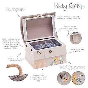 Hobby Gift Sewing Basket – 11.5 x 8.25 x 9 Novelty Sewing Box with Removeable Tray, Craft Storage & Hobby Organiser for Sewing Supplies – Bee
