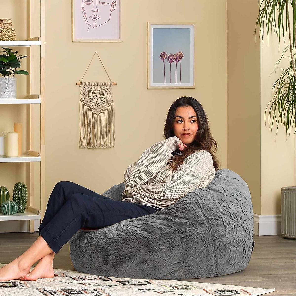 HDMLDP Bean Bag Chair for Adults Kids Without Filling Comfy Fluffy Oversized Round Big Joe Beanbag Chair Lazy Sofa Cover for Reading Chair Floor Chair, 5FT, Dark Grey