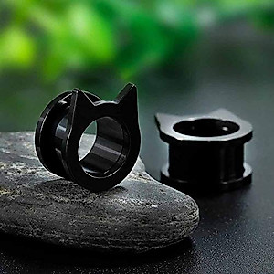 COOEAR Gauges for Ears Piercing Flesh Tunnels and Plugs Jewelry Cute Steel Cat Earrings Stretchers Size 2g(6mm) to 1 inch(25mm)