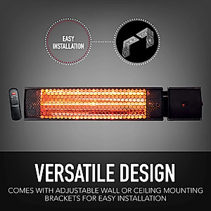 Permasteel Outdoor Wall-Mounted Space Heater | Electric Patio Heater with Remote, 1500W, PH-90203-BK-AM, Infrared Radiant Heater for Small Spaces, Indoors & Outdoors