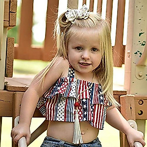 Noubeau 4th of July Toddler Girl Outfit American Flag Halter Top Girls Ripped Jeans Denim Shorts Baby Girl Summer Clothes (Blue, 2T / 3T, 2_Years)