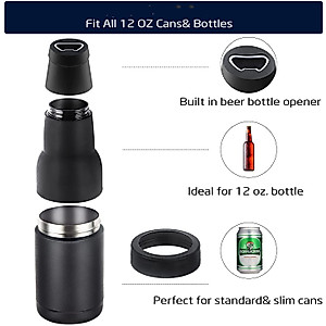 Gteller 3 in 1 Can and Beer Bottle Insulator, Double Wall Stainless Steel Insulated Can Cooler, Beer Bottle Holder 12oz 14oz 17oz (12oz Can&Bottle BK)