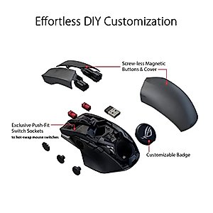 ASUS ROG Chakram X Origin Gaming Mouse, Tri-Mode connectivity (2.4GHz RF, Bluetooth, Wired), 36000 DPI Sensor, 11 programmable Buttons, Detachable Joystick, Paracord Cable, Black