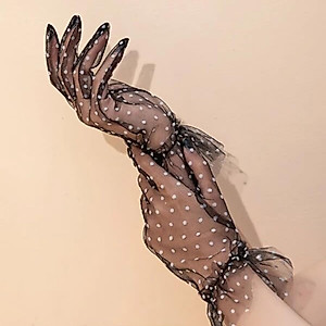 Latious Black Polka Dot Gloves Ladies Elegant Short Glove Tea Party Gloves Prom Party Glove Costume Gloves Accessories for Women and Brides (Black and White)