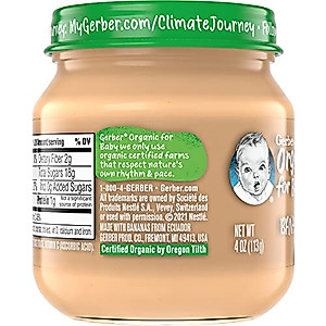 Gerber Organic for Baby 1st Foods Baby Food Jar, Banana, Made with Non-GMO & Organic Produce, USDA Organic Baby Food, 4-Ounce Glass Jar (Pack of 6 Jars)