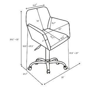 Modern Teddy Home Office Chair, Upholstered Cute Desk Chair with Gold Metal Legs, Adjustable Swivel Task Chair with Wheels, Vanity Chair for Girls Women Small Space Bedroom Study Makeup, White