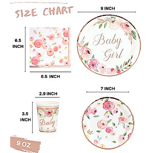 Rose Gold Baby Shower Plates and Napkins Girl - Serves 16 - Floral Baby Shower Decorations for Girl Baby Shower Favor Decor Party Supplies