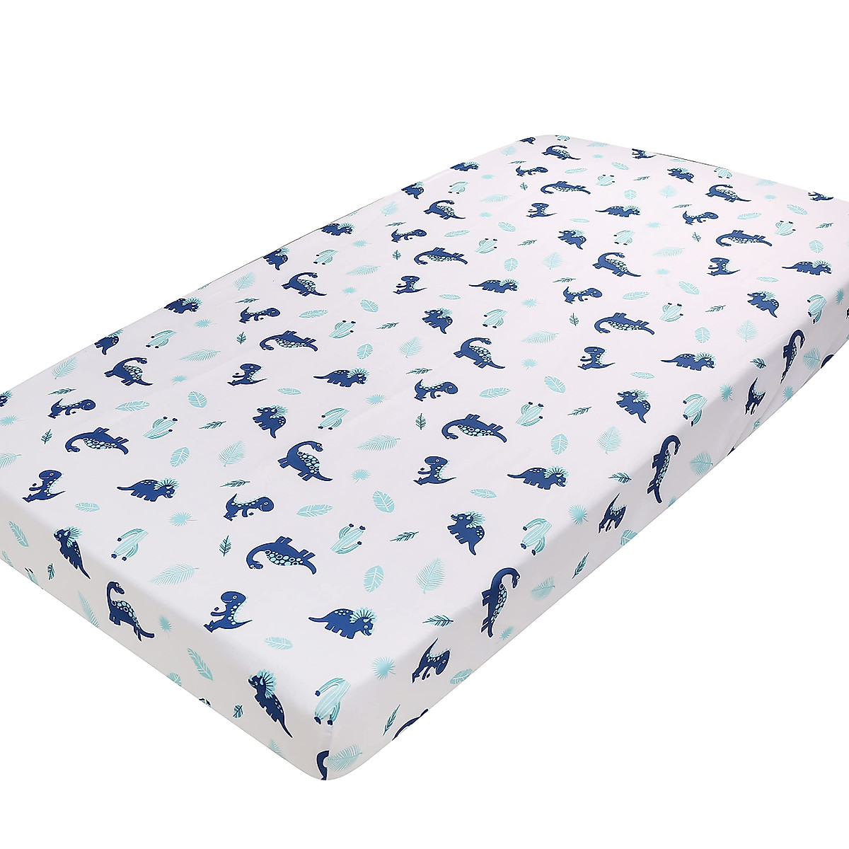 HUPO 4 PC Dinosaur Crib Bedding Sets for Baby Boys,Yellow/Navy Blue Nursery Crib Set Including Crib Skirt/Crib Quilt/2 Crib Sheet