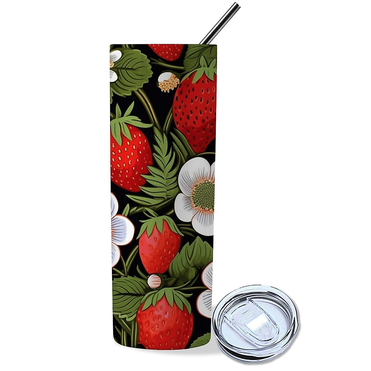 Medpol Strawberry print insulated tumblers coffee cup Gift，Strawberry print Drinking Glasses-Tea Cup-Coffee Mug tumbler with lid and straw 20 oz insulated tumbler cups