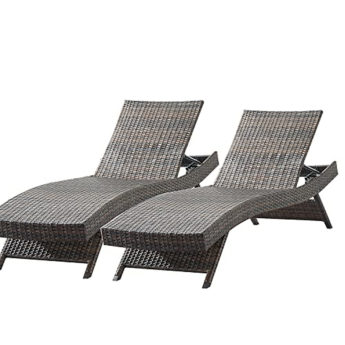 RICHSEAT 2 Pieces Patio Chaise Lounge Chair Sets Outdoor Beach Pool PE Rattan Reclining Chair Set of 2