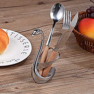 Coffee Spoon Set, Silver Swan Base Holder Stainless Steel Dessert Spoon and Fork Set Stand Organizer for Dinner Table Kitchen Decorative (Heart-shaped)
