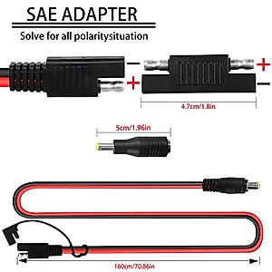 GELRHONR 14AWG DC8mm Male to SAE Plug Adapter Cable,with DC8mm Female to DC5525mm Male Adapter, for RV & Solar Generator Portable Solar Panel-1.8M/5.9Ft