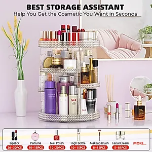 HEMTROY 360 Degree Rotating Makeup Organizer, Extra Large Capacity Organizador De Maquillaje, Removable 7 Layers Lipstick Organizer Cosmetic Storage Cases Perfume Organizer for Vanity (Glitter)