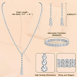 Jstyle Silver Bridal Wedding Jewelry Set Crystal Necklace Bracelet Dangle Earrings Set for Bride Bridesmaid Rhinestone Necklace Prom Costume Jewelry Set Accessories for Women (Set of 3) 1
