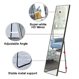 CIATRE Solid Wood Frame Full-Length Mirror - Dressing Mirror for Bedroom, Home Porch, and Clothing Store - Floor Mounted or Wall Mounted - 65" x 23"