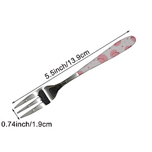 Pinenjoy 4Pcs Small Appetizer Fork with Fruit Pattern Printing 5.5inch Cocktail Fork 18/10(304) Stainless Steel Mini Dessert Fork for Pickle Fruit Cake Salad Party Charcuterie