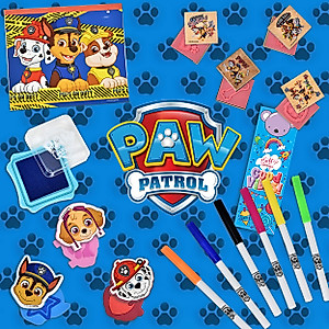 Gift Boutique Paw Patrol Kids Coloring Stamper and Activity Set, Mess Free Craft Kit for Toddlers Boys and Girls, Drawing Art Supplies Included Sketchbook, Bookmark, 3 Foam and 4 Wooden Stampers