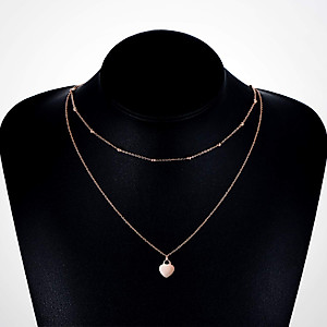 PEIMKO Sterling Silver Double Layered Choker Necklace for Women, Rose Gold Plated Silver Rosary Layered Necklaces Gift for Women