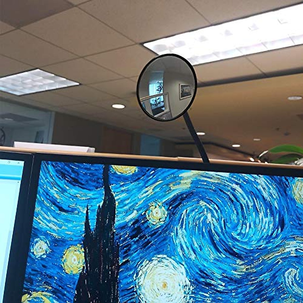 Ampper Glass Clip On Rear View Cubicle Mirror, Flexible Convex Security Mirror for Personal Safety Desk Rearview Monitors or Anywhere (3.75", Round)