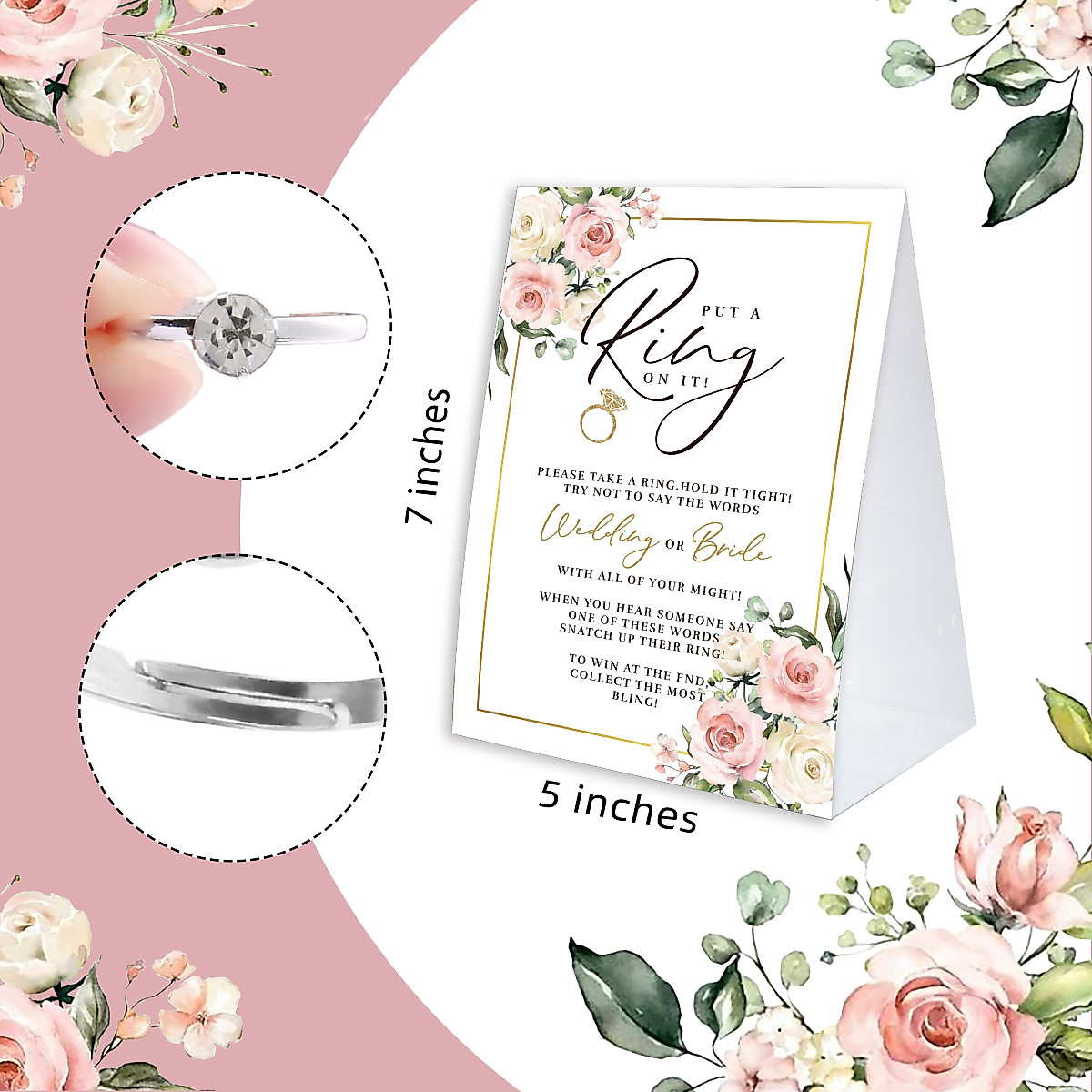 Bridal Shower Ring Game, Put a Ring On It Bridal Shower Game with 50 Fake Rings, Bridal Shower Decorations, Wedding Game, Bachelorette Hens Party Game for Guests - RG09