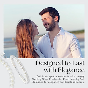 SEA OF ICE Freshwater Cultured Pearl 5mm-6mm Necklace Bracelet and Stud Earrings Silver Jewelry Set for Women