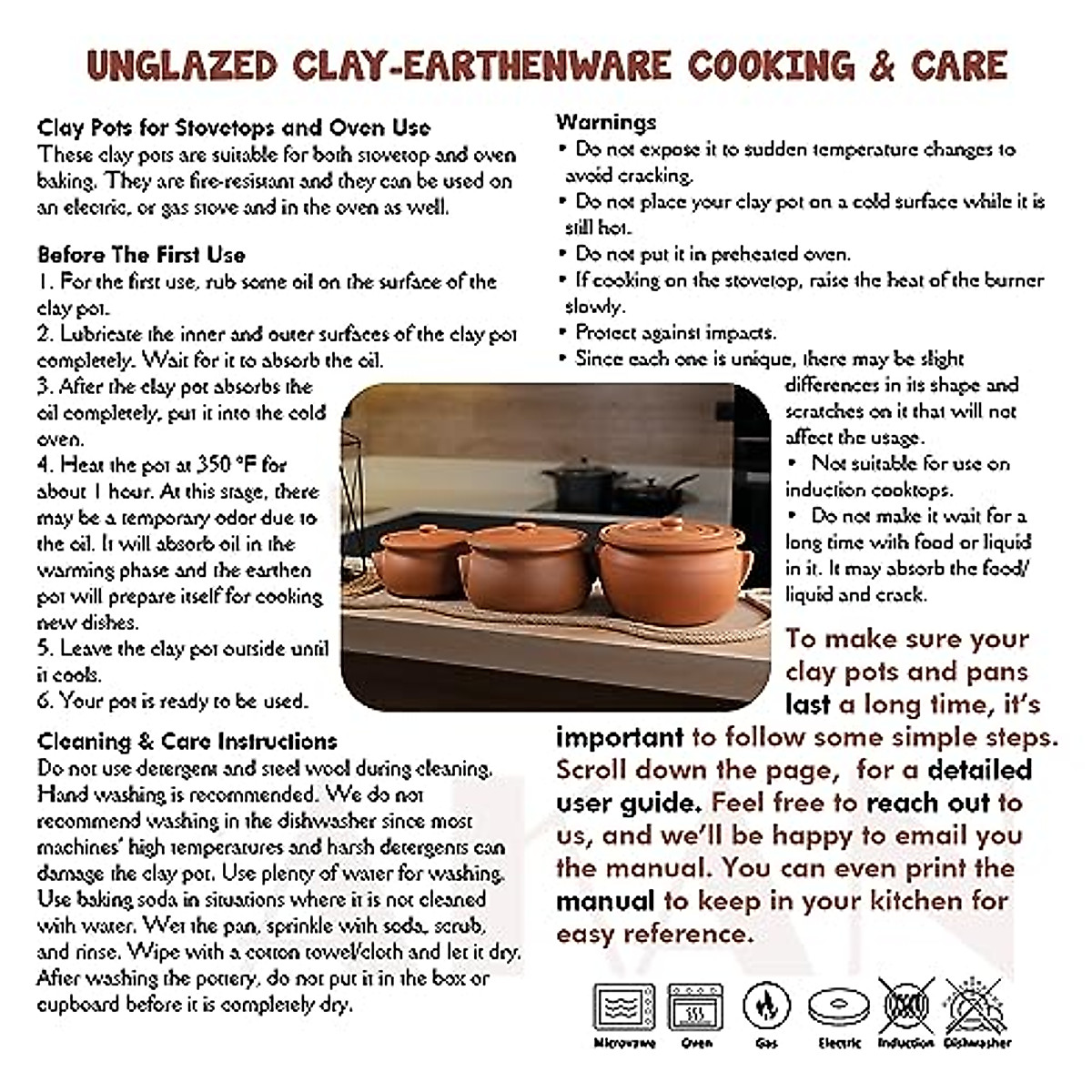 Handmade Clay Roaster Pan Set of 2, Lead-Free Terracotta Pots for Cooking, Meat, Vegetables, or Mushrooms, Unglazed Round Earthenware Pottery Cookware Suitable for Stovetop and Oven-Cooking