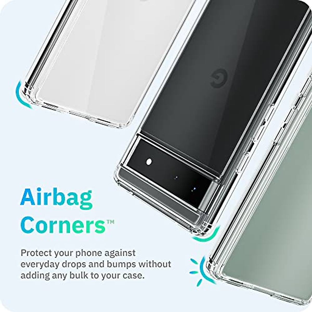 for Google Pixel 6a - JIC Bundle [4 in 1] - Slim Hybrid-Material Clear Case with Protective Airbag Corners + 2 Ultra Clear Tempered Glass Screen Protectors + 1 Screen Polishing Cloth